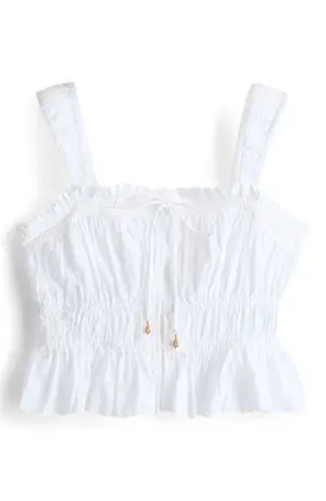 H&M Tie-detail Cotton Top With Lace Trim