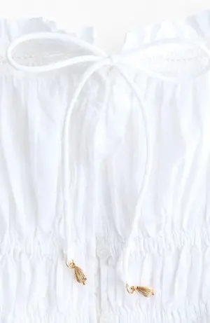 H&M Tie-detail Cotton Top With Lace Trim