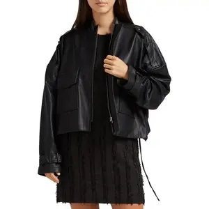 BELLE & BLOOM Reload Draped Faux Leather Jacket - Black