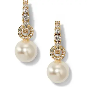 Nadri Imitation Pearl Door Knocker Drop Earrings - Gold