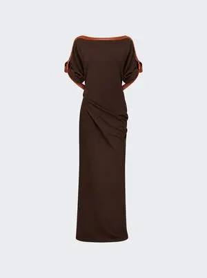 FERRAGAMO Long Viscose Dress With Leather Trim