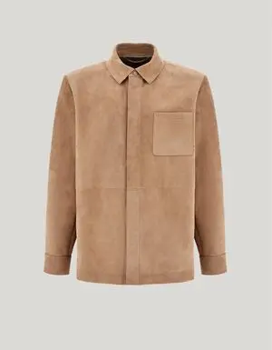 Canali Nuvola Taupe Lambskin Suede Overshirt