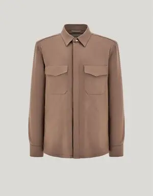 Canali Walnut Wool Flannel Relaxed-fit Overshirt