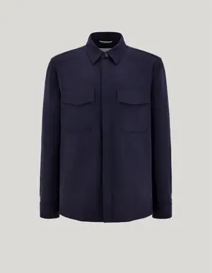 Canali Navy Wool Flannel Relaxed-fit Overshirt