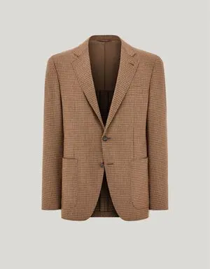 Canali Kei Jacket In Wool And Silk Houndstooth