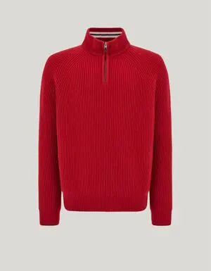 Canali Cashmere English Rib Zip Mock Neck Sweater