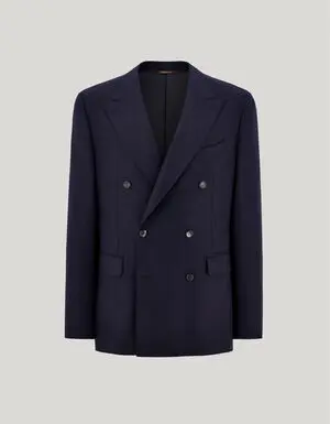 Canali Navy Wool And Silk Double-breasted Modern-fit Jacket - Blue