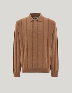 Canali Ocher Merino Wool Structured-rib Polo Shirt
