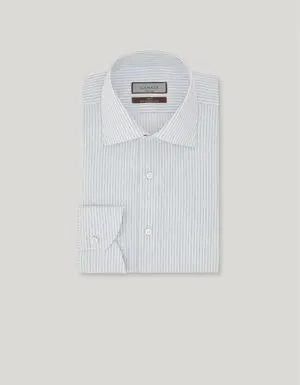 Canali And Light Blue 140/2 Cotton Striped Regular-fit Shirt - White