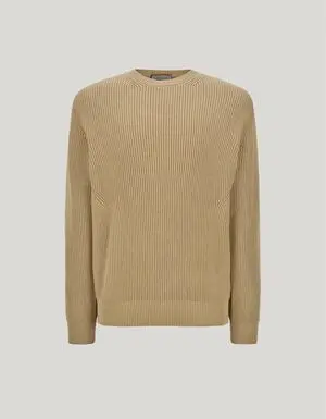 Canali Structured Cotton Blend Crew Neck Sweater