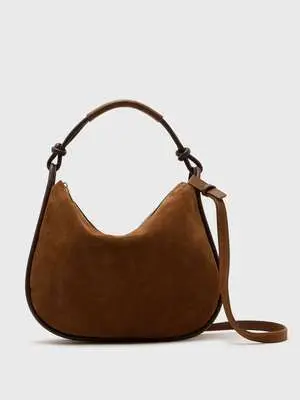 REISS Aurelie Suede And Leather Curved Shoulder Bag