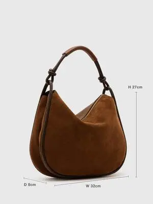 REISS Aurelie Suede And Leather Curved Shoulder Bag