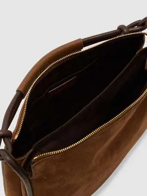 REISS Aurelie Suede And Leather Curved Shoulder Bag