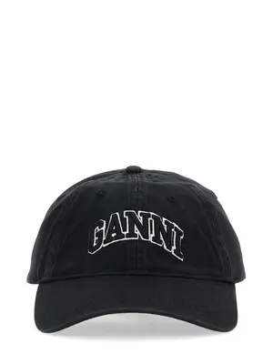 GANNI Cappello Da Baseball In Canvas - Black