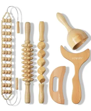 LOVERY 6 Piece Wooden Body Care Massage Tool Kit - Brown