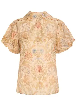 Zimmermann Valiant Bubble Printed Linen And Silk-blend Blouse - Multicoloured
