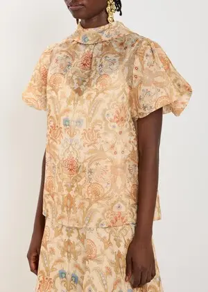 Zimmermann Valiant Bubble Printed Linen And Silk-blend Blouse