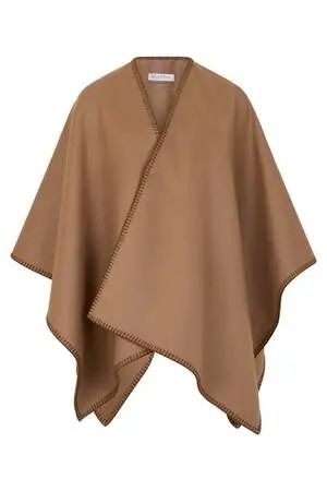 Max Mara Classic Cape Poncho In Virgin Wool - Beige