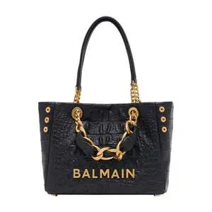 Balmain 1945 Soft Basket Small Calfskin Embossed Croc Mini Bag