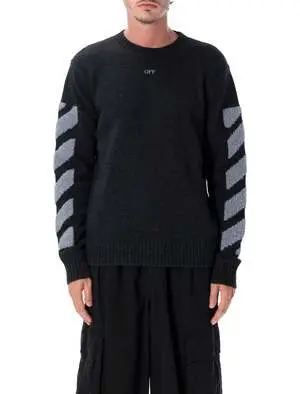 Off-White Diagonals Fuzzy Knit Crewneck With Brushed Motif