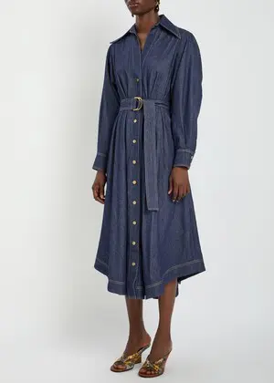 Zimmermann Belted Denim Midi Shirt Dress