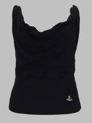 VIVIENNE WESTWOOD Ribbed Draped Cowl Neck Tank Top - Black