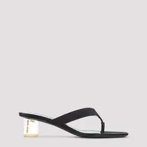 Saint Laurent Leather Thong Sandals With Satin Accents - Black