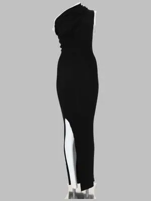 Rick Owens Draped One-shoulder Ribbed Midi Dress