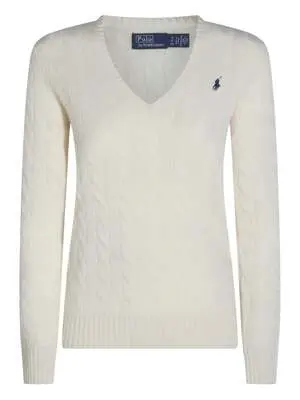 Ralph Lauren RALPH LAUREN Wool-Cashmere Cable Knit V-Neck Sweater White