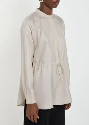 Eileen Fisher Mandarin Collar Silk Shirt With Drawstring Waist