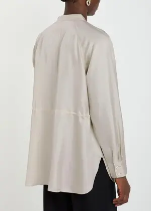 Eileen Fisher Mandarin Collar Silk Shirt With Drawstring Waist