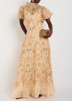 Zimmermann Valiant Printed Linen And Silk-blend Maxi Skirt