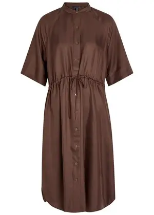 Eileen Fisher Mandarin-collar Silk Midi Shirt Dress