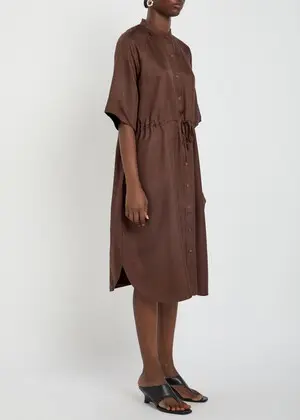 Eileen Fisher Mandarin-collar Silk Midi Shirt Dress