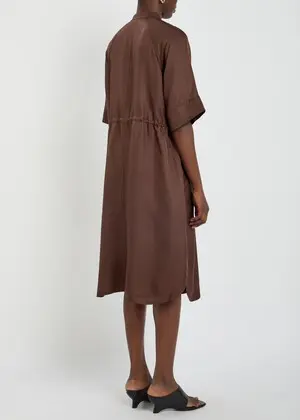 Eileen Fisher Mandarin-collar Silk Midi Shirt Dress