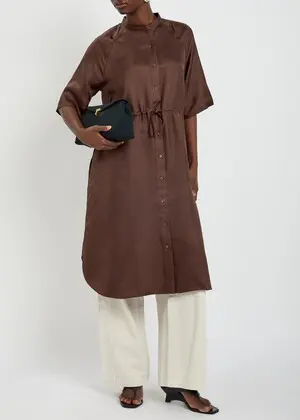Eileen Fisher Mandarin-collar Silk Midi Shirt Dress