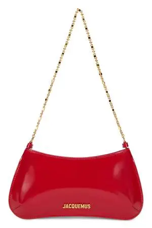 Jacquemus Glossy Calfskin Shoulder Bag With Chain Strap - Red