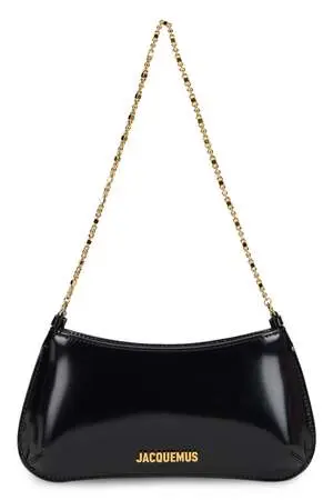 Jacquemus Mini Curved Shoulder Handbag With Gold Chain Handle - Black