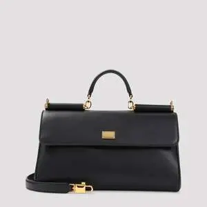 Dolce & Gabbana Sicily Leather Handbag With Woven Strap, W30 X H17 X D14 Cm - Black