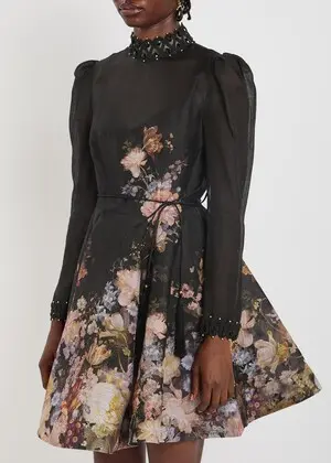 Zimmermann Valiant Floral-print Linen And Silk-blend Mini Dress