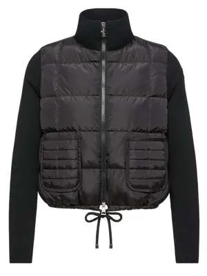 Moncler Merino Wool Down-filled Nylon Front & Back Sweater Jacket With Zip Closure, Patch Pockets & Drawstring Hem