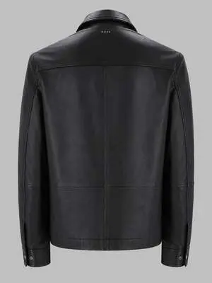 BOSS Leather Jacket With Classic Collar