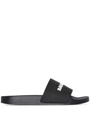 Balenciaga Logo Pool Slide Sandals - Blackwhite