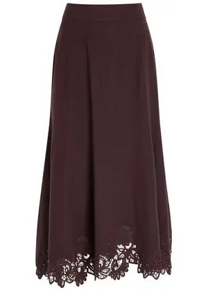Zimmermann Valiant Lace-trim Wool Midi Skirt