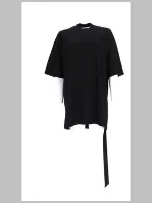 Rick Owens Oversized Mock Neck T-shirt With Tie Detail - Black