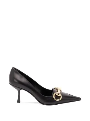 Gucci Boulevard Leather Pumps With Gold Buckle - Black
