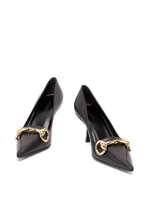 Gucci Boulevard Leather Pumps With Gold Buckle - Black