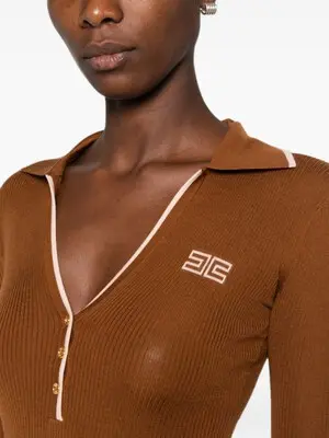 Elisabetta Franchi Ribbed Knit Polo Shirt With Contrast Trim