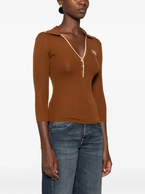 Elisabetta Franchi Ribbed Knit Polo Shirt With Contrast Trim