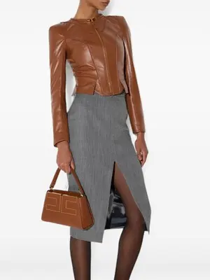 Elisabetta Franchi Faux Leather Handbag With Gold Tone Clasp - Brown